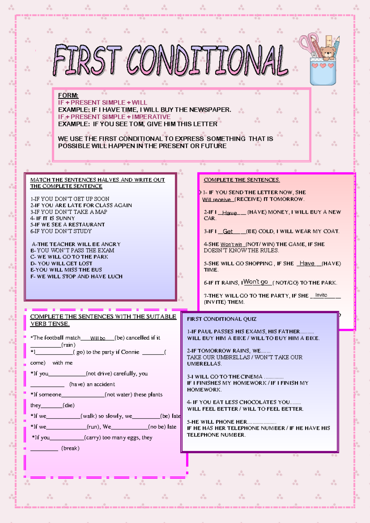 First-Conditional Quiz and Exercises for English Learning - Studocu