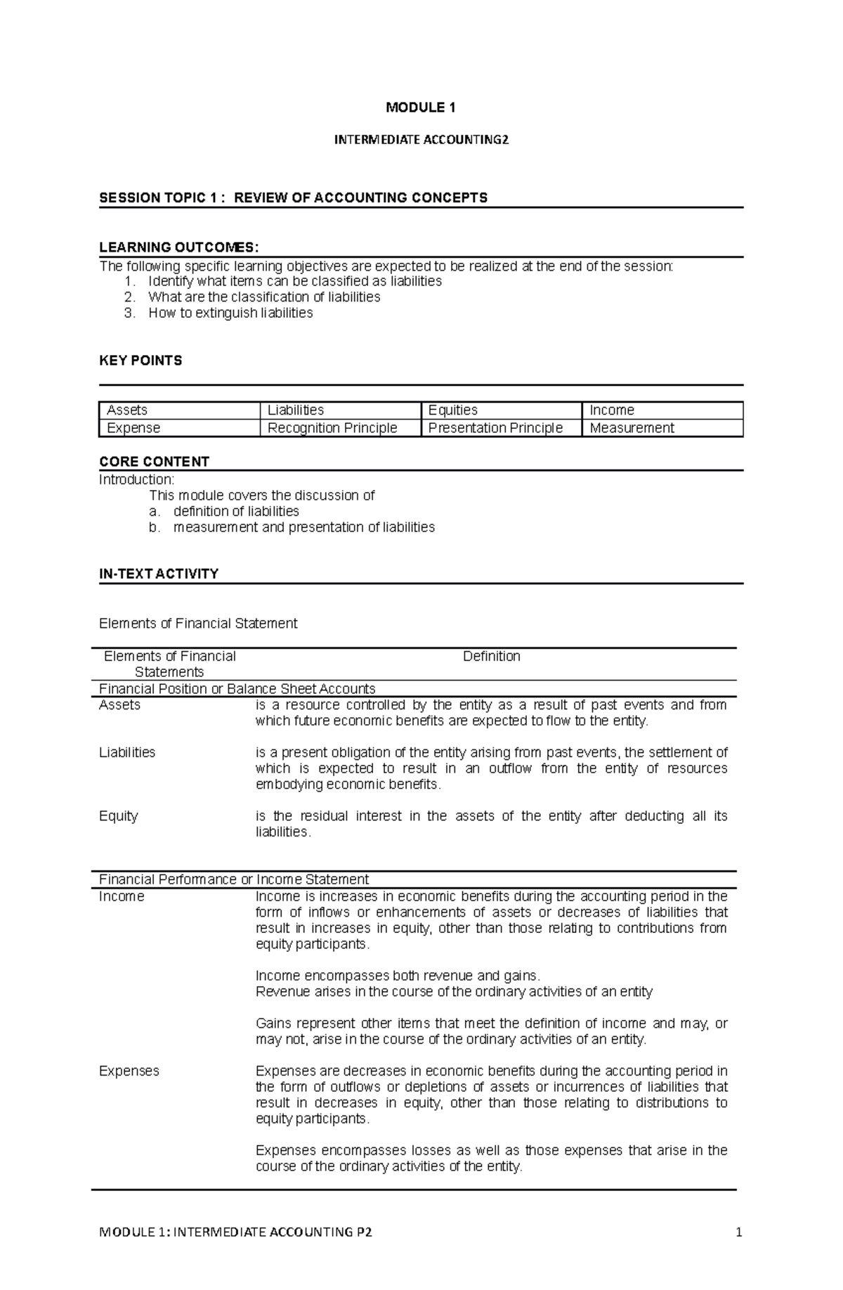 Module 1 Review OFIntermediate 1 - Intermediate Accounting 2 - Studocu