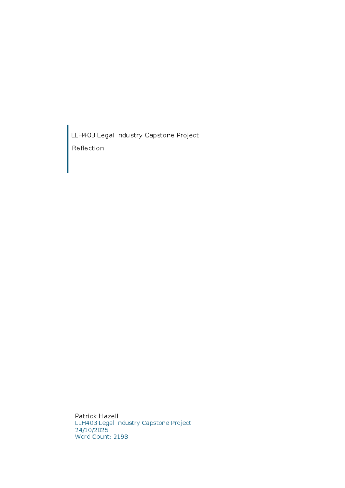 LLH403 Capstone Project Reflection: Insights and Future Directions - Studocu