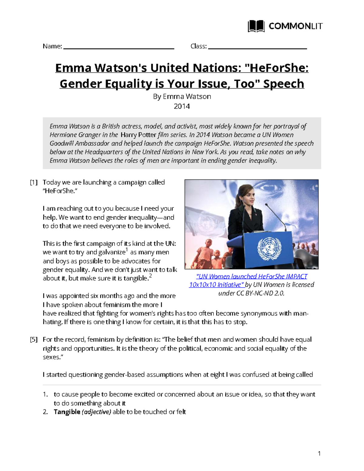 Emma Watson's UN Speech: HeForShe Campaign for Gender Equality - Studocu