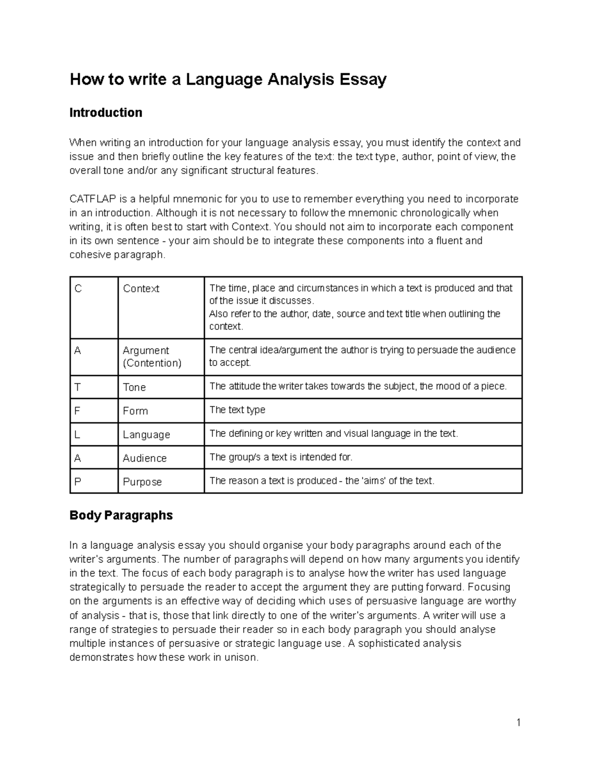 How to Write a Language Analysis Essay (CATFLAP Guide) - Studocu