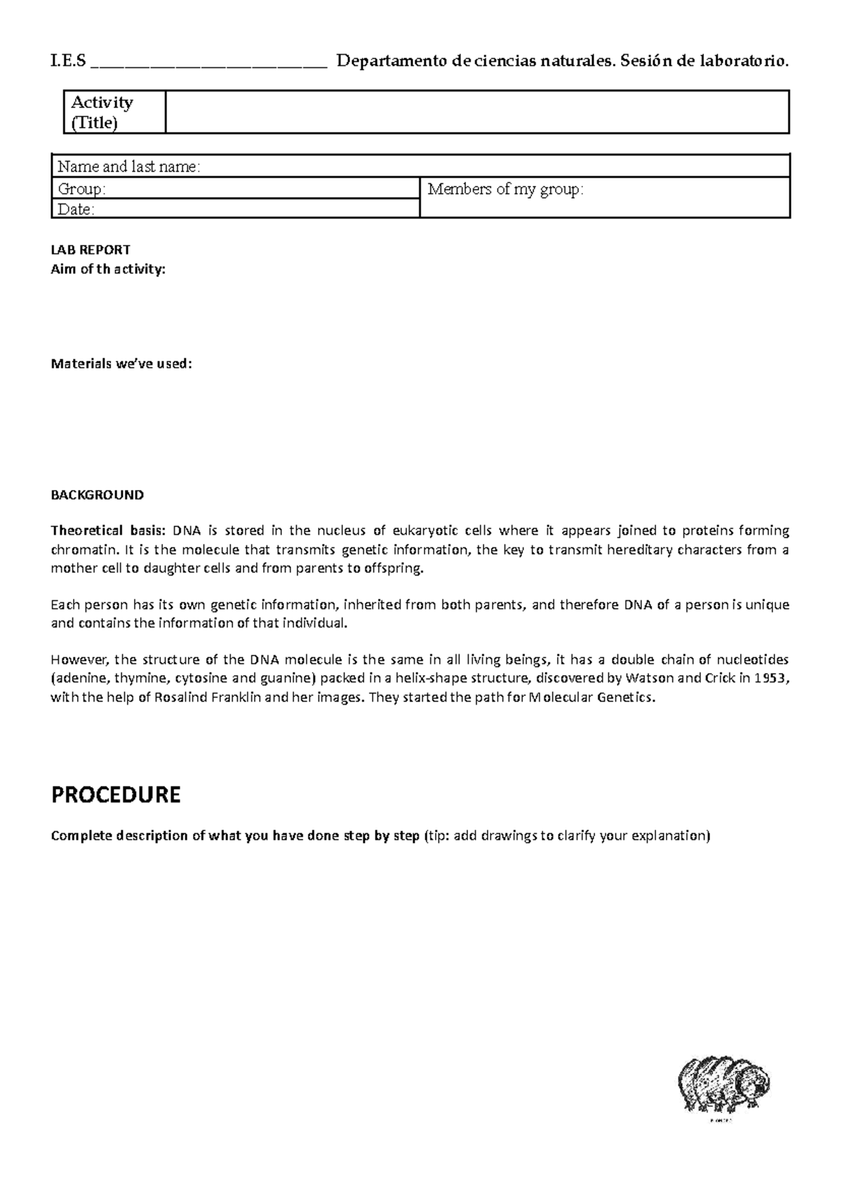 I.E.S Lab Report: DNA Isolation Activity - Group Session - Studocu