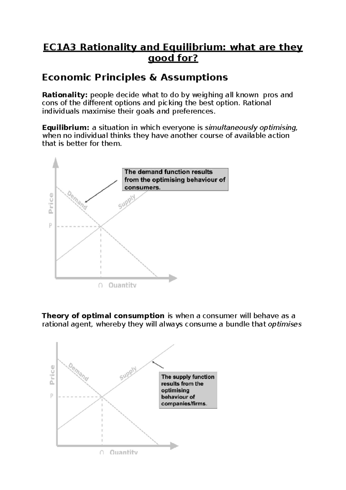 EC1A3 Rationality and Equilibrium - Rational individuals maximise their ...