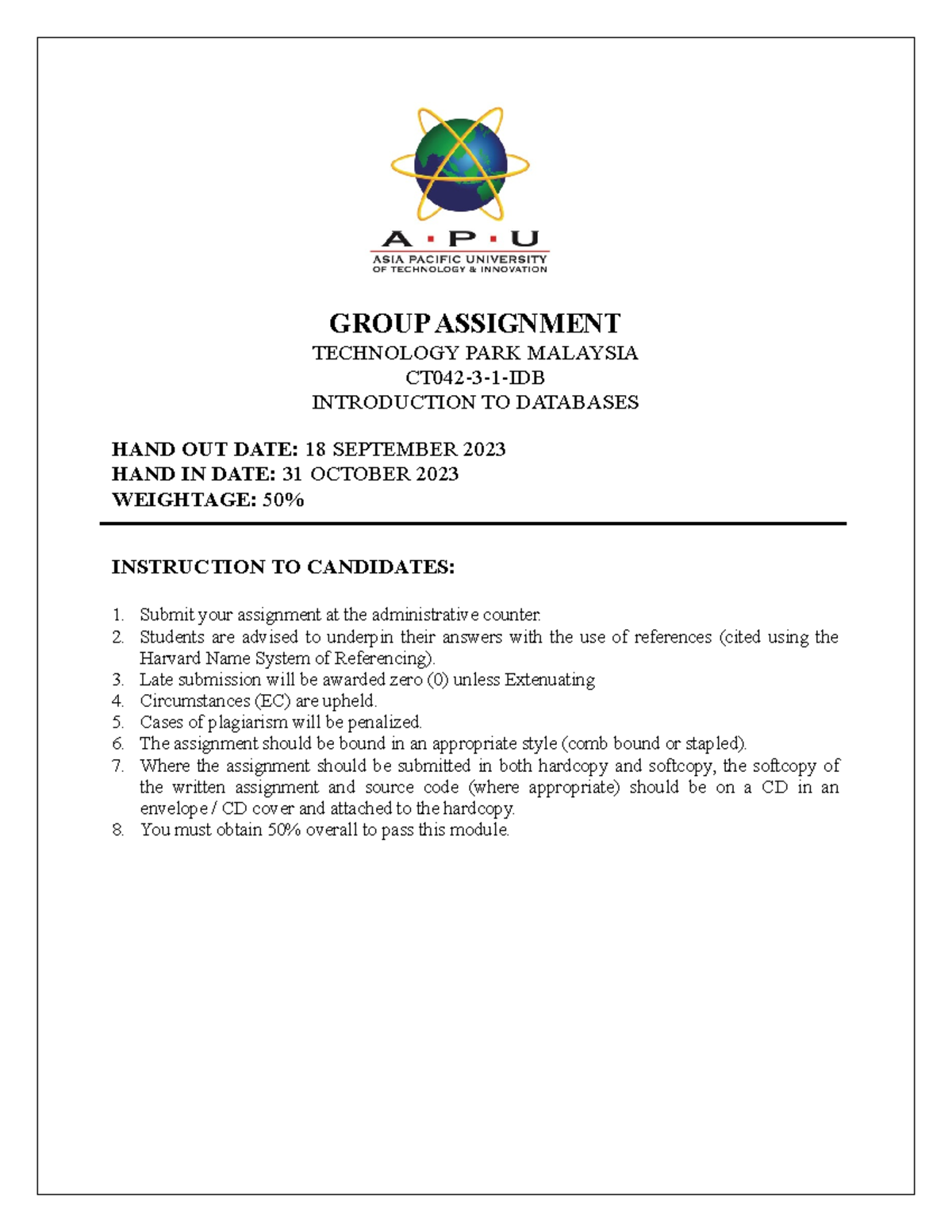 CT042-3-1-IDB Database Group Assignment: Overview and Analysis - Studocu
