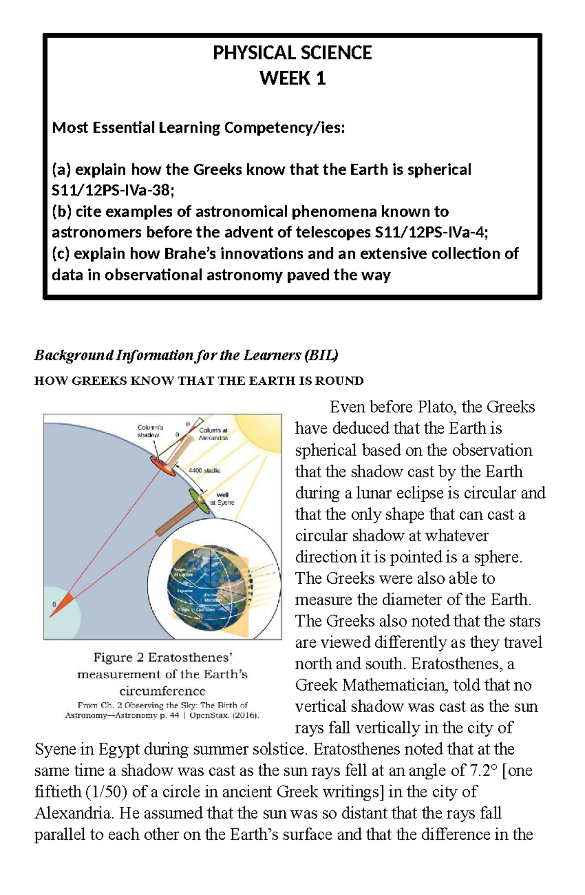 PHYSICAL SCIENCE LAS WEEK 1: Understanding Earth's Spherical Shape and ...