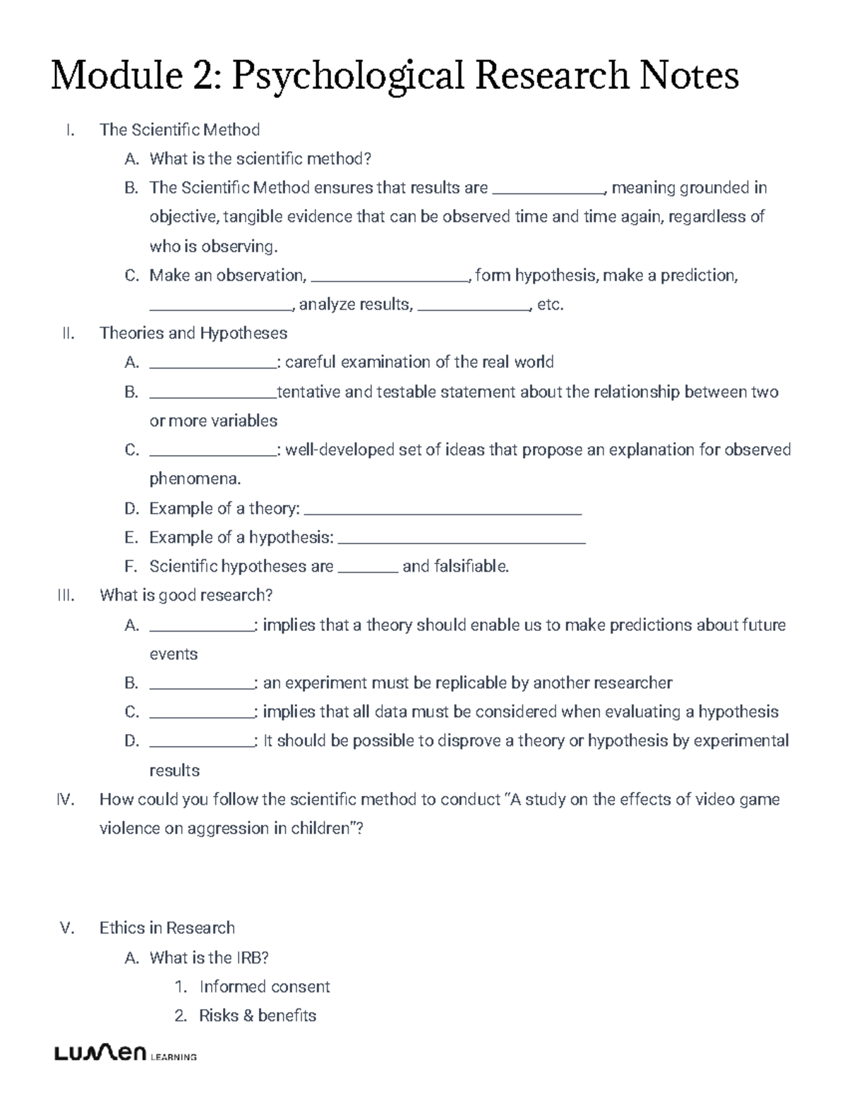 Module 2: Psychological Research Guided Notes on the Scientific Method ...