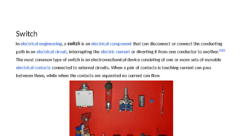 Switches in Electrical Engineering: Types and Functions - Studocu