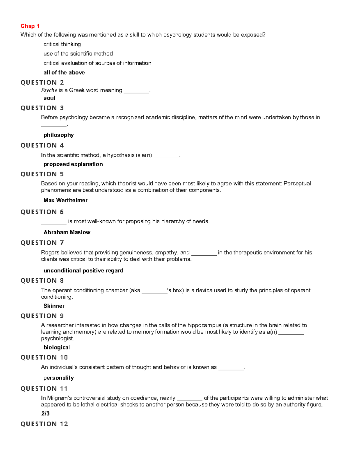Answer Quizzes Exam 1 - Psychology Chapters 1-4 Review - Studocu
