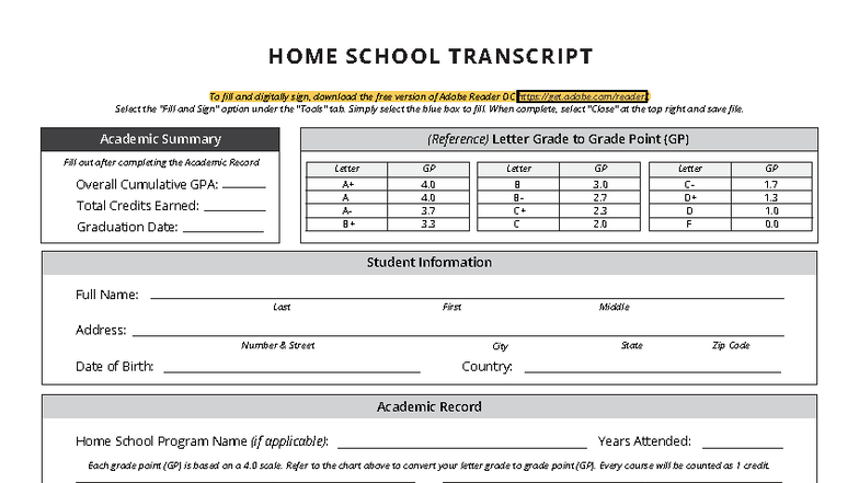 Homeschool Transcript Template: Fillable & Signable Guide - Studocu