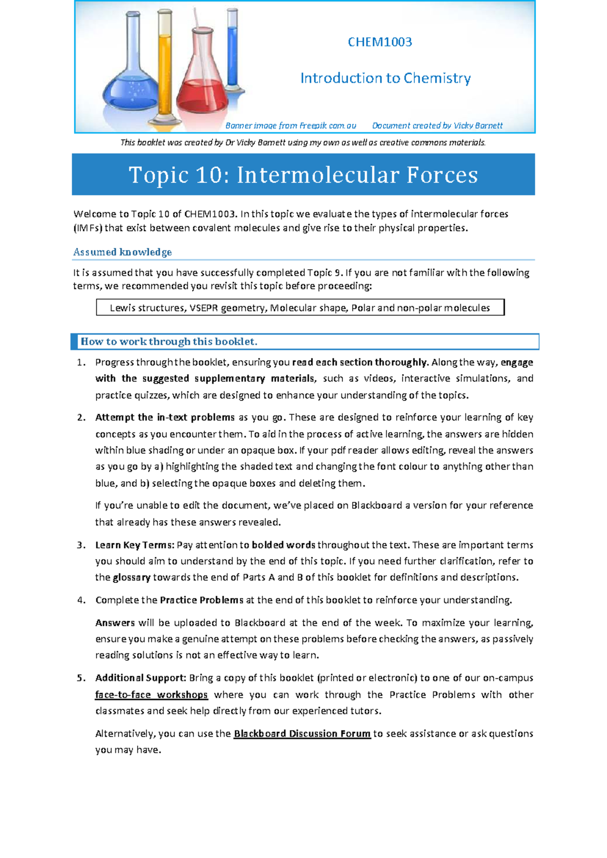 CHEM1003 Final Exam Study Guide: Topic 10 - Intermolecular Forces - Studocu