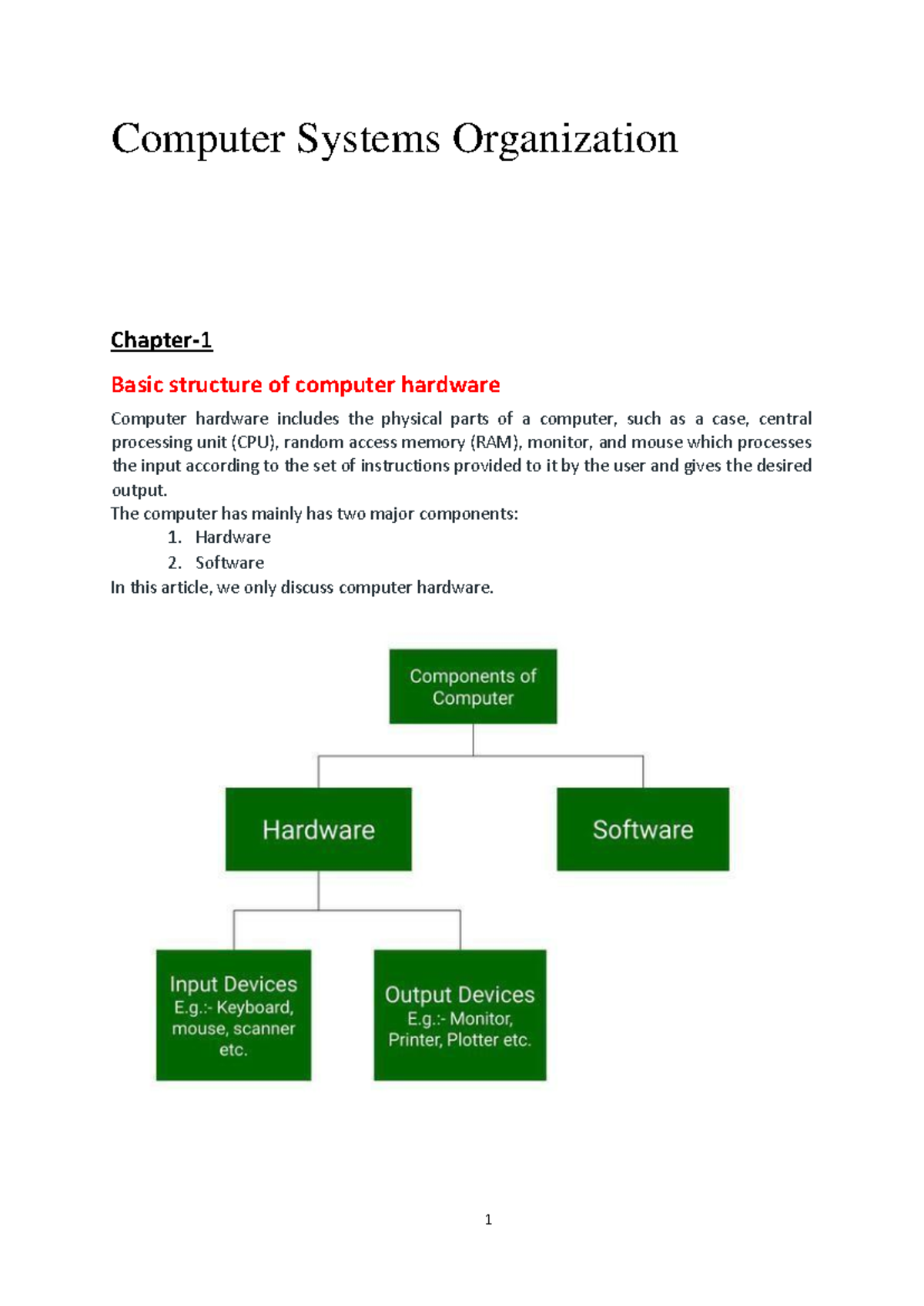 Computer Systems Organization: Chapter 1 - Hardware Basics - Studocu