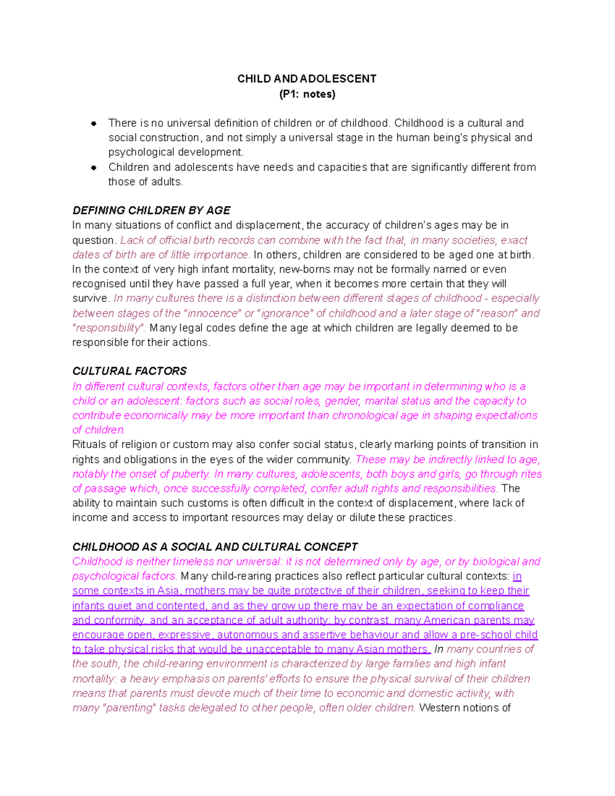 CAD notes - CHILD AND ADOLESCENT (P1: notes) There is no universal ...