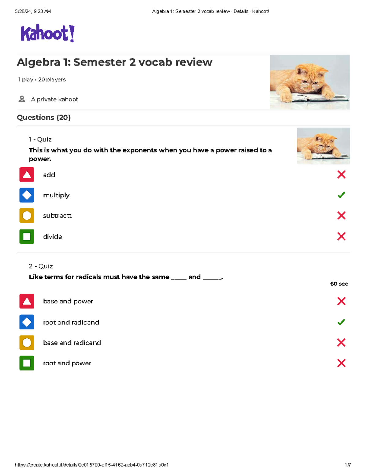 Algebra 1 (MATH101): Semester 2 Vocab Review Kahoot Quiz - Studocu