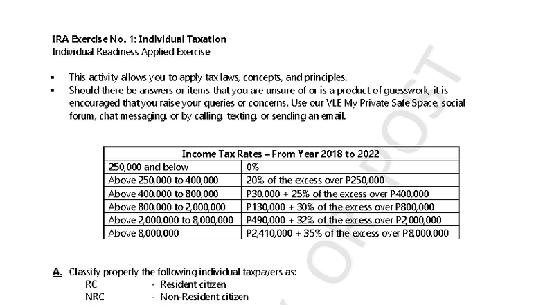 IRA Exercise No. 1: Individual Taxation Practice Material - Studocu
