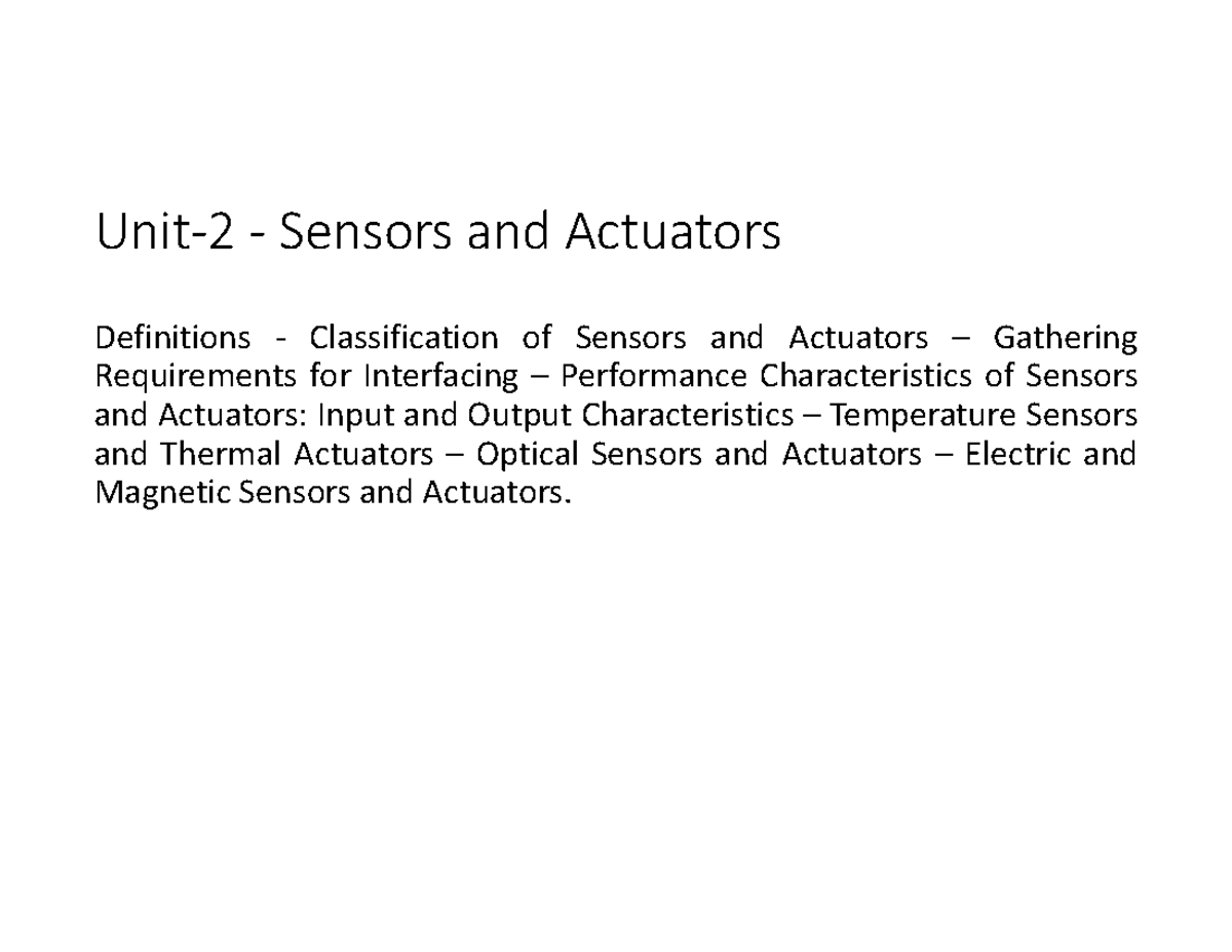 Sensors and Actuators: Definitions, Classifications, and Interfacing ...