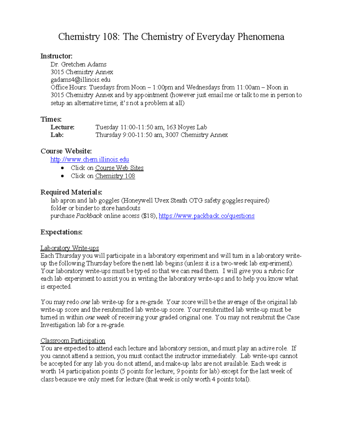 Chemistry 108: Syllabus for Everyday Phenomena Course - Studocu