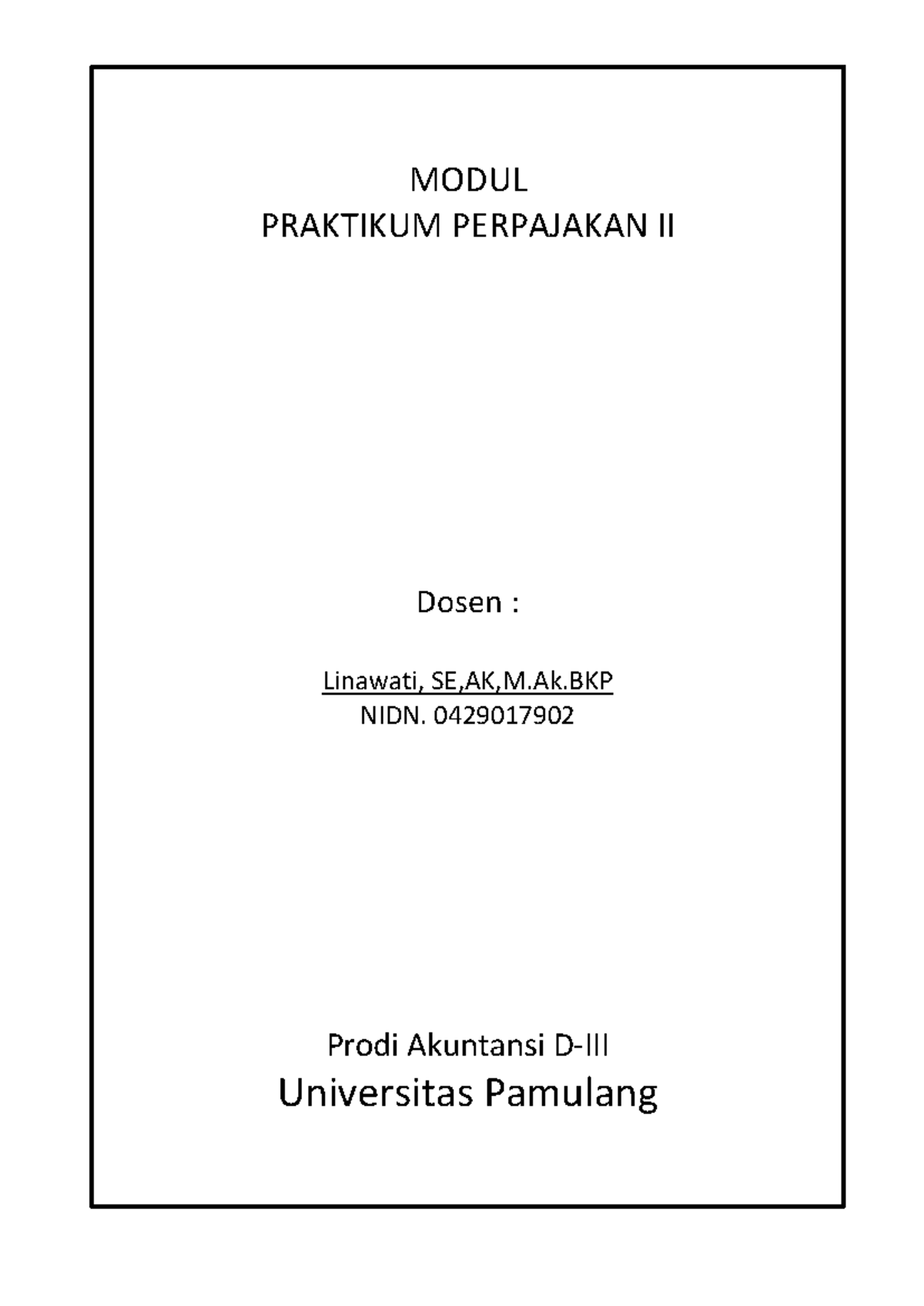 Modul Praktikum Perpajakan II D-III Akuntansi Universitas Pamulang ...