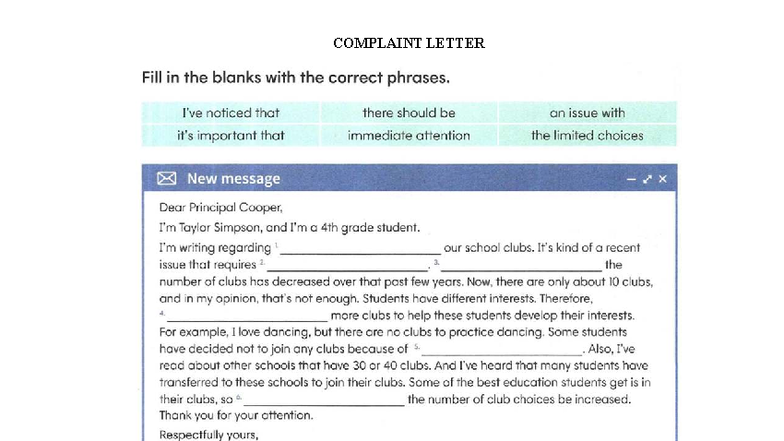 Complaint Letters: Addressing School Issues and Suggestions - Studocu