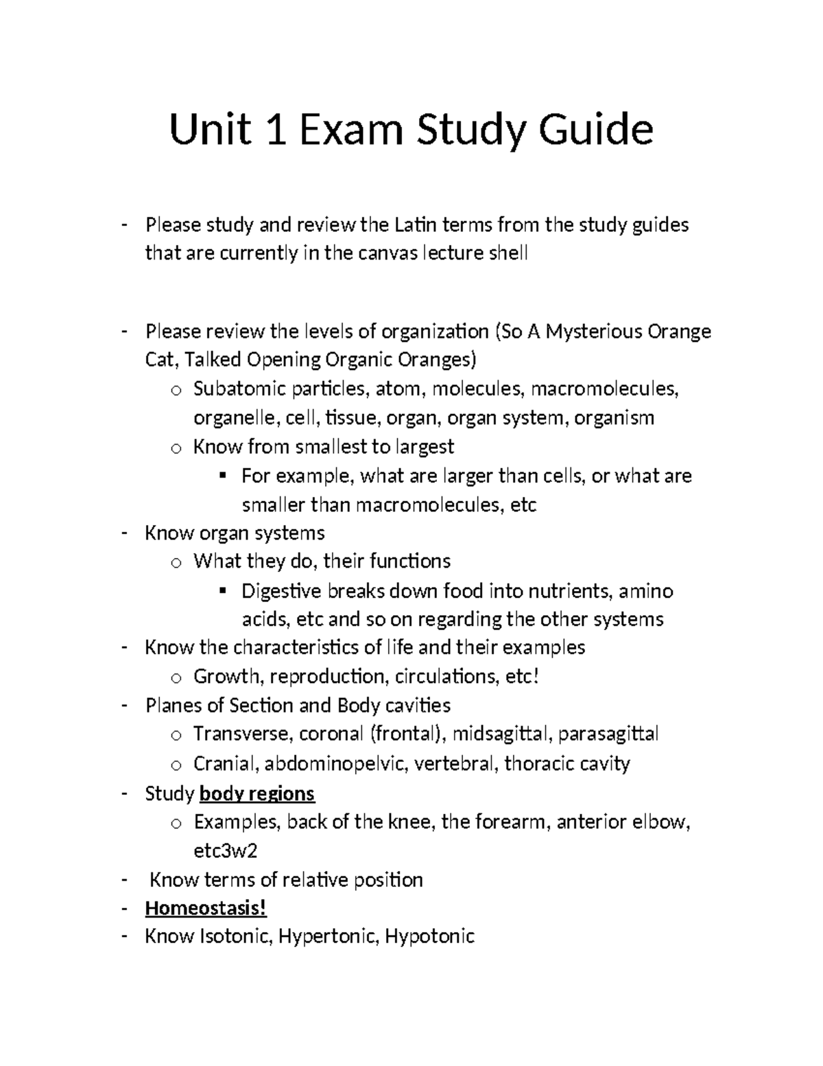 Unit 1 Exam Study Guide A&P 1 (1) - Unit 1 Exam Study Guide Please ...