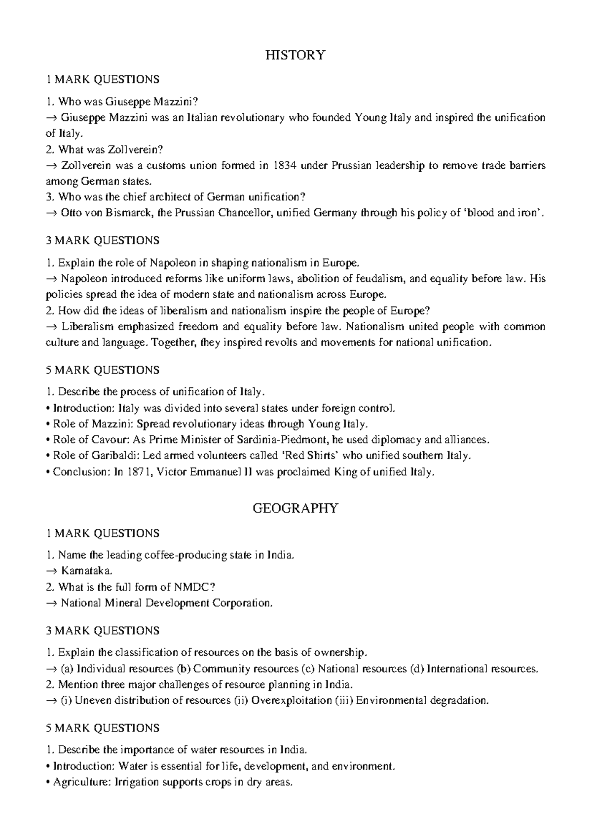 CBSE Class 10 SST Pre Board Notes: History, Geography, Political ...