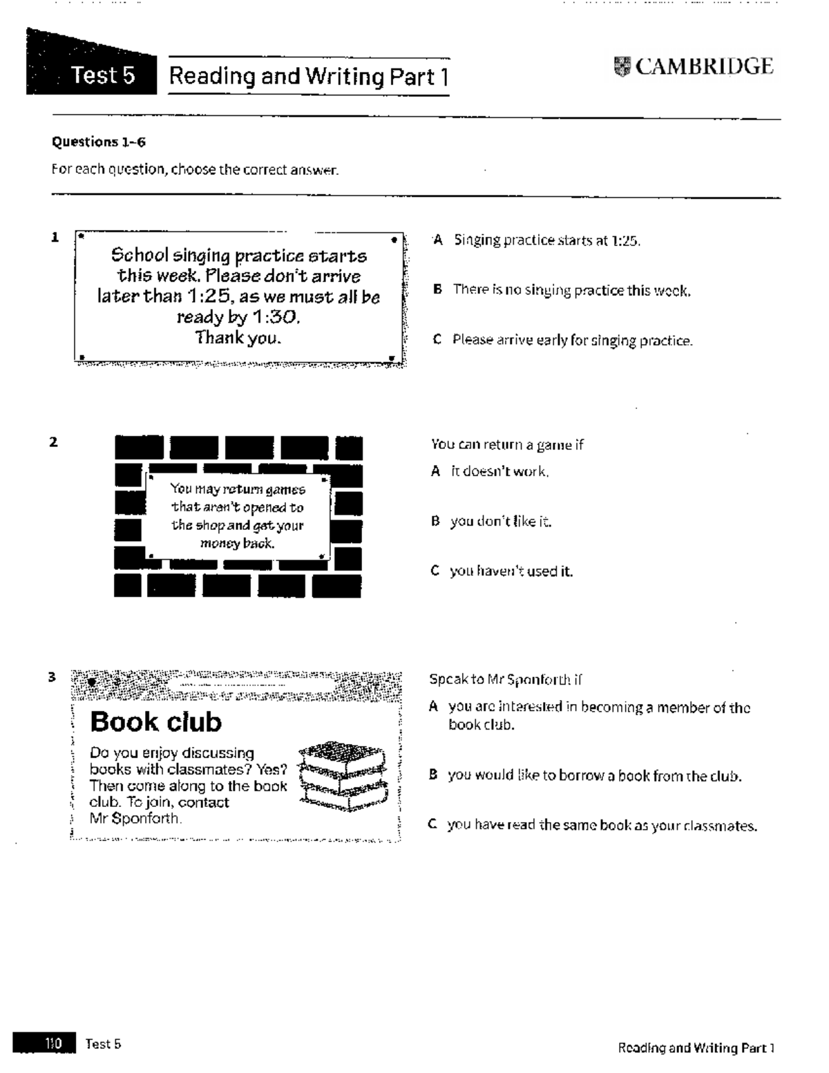 Test 5 CAMBRIDGE Reading and Writing Practice Questions - Studocu