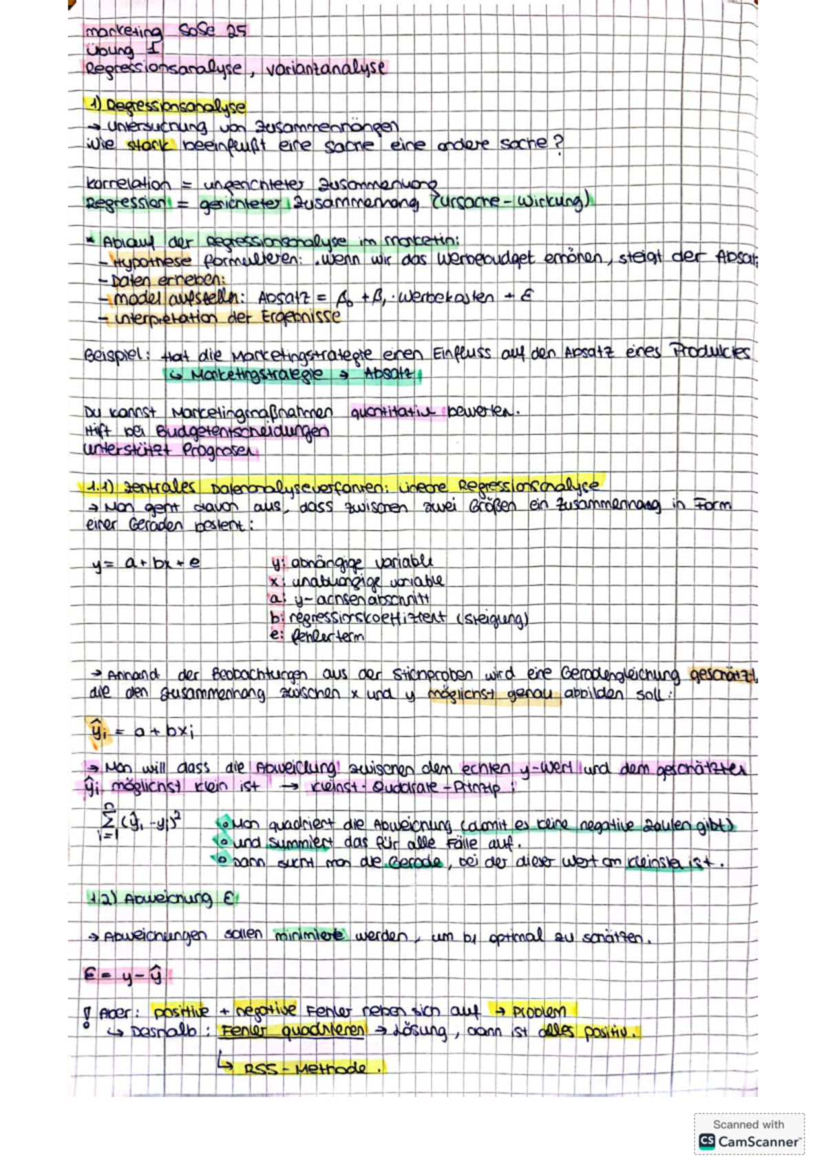 Regressionsanalyse und ANOVA in Marketing SOSE 25 - Übung 1 - Studocu