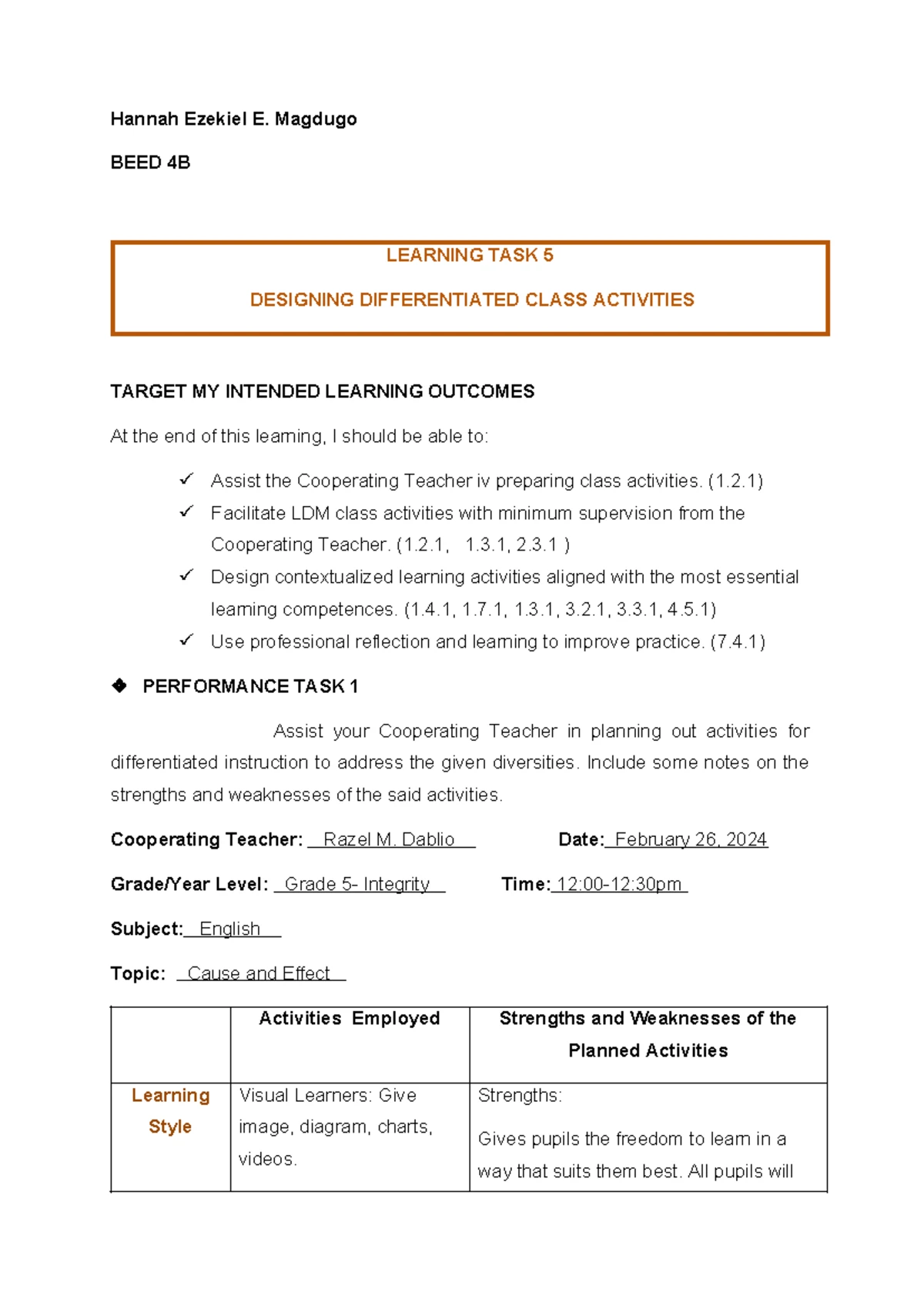 Learning Task 7: Assessment Practices & Scoring Rubric Design - Studocu