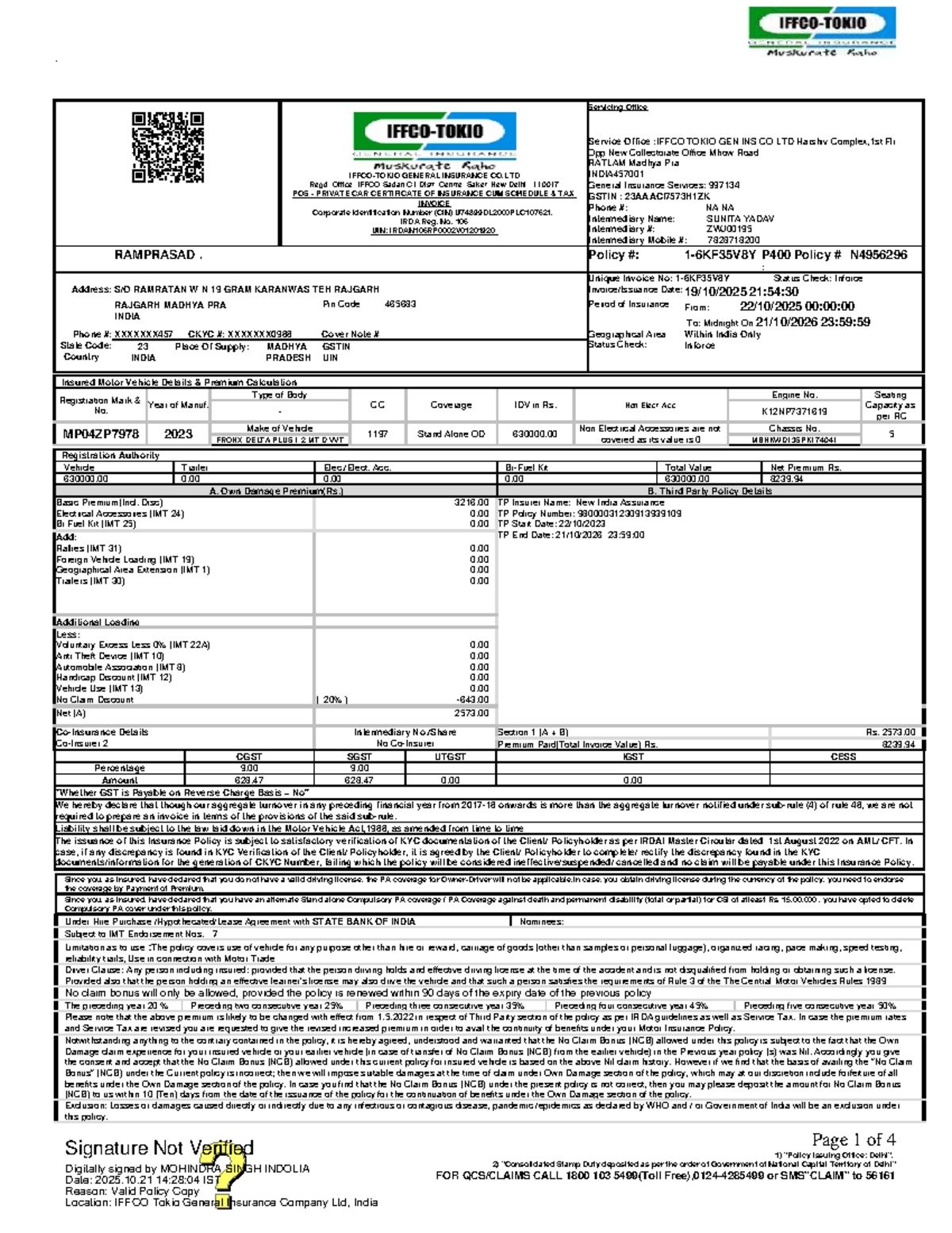 PCP N4956296 - Private Car Insurance Policy Certificate - Studocu