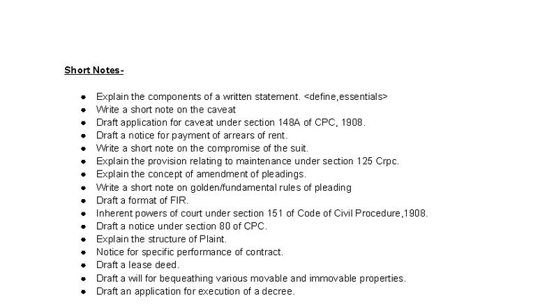 Drafting Essentials for Legal Documents: CPC & CrPC Insights - Studocu