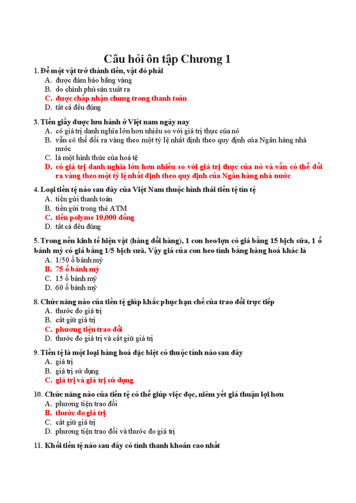 Tổng hợp câu hỏi ôn tập Chương 1 - TCTT - BBBB - Studocu