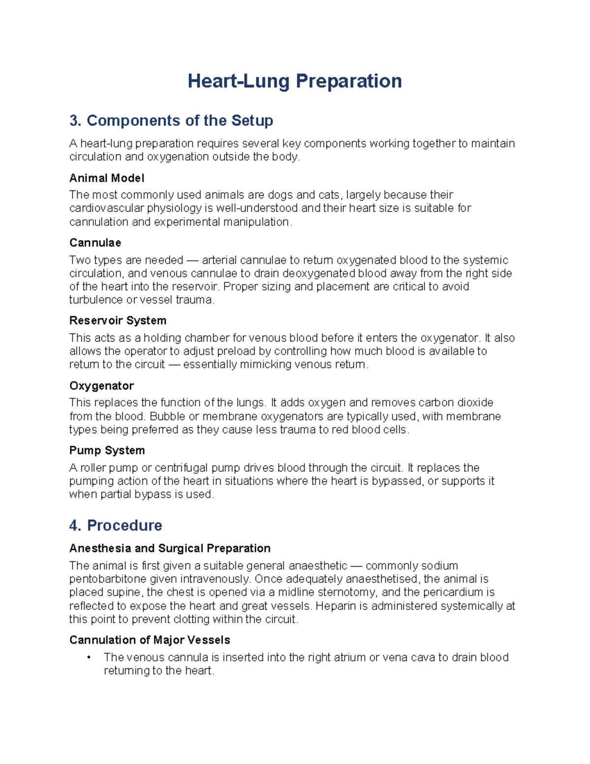 Heart-Lung Preparation: Key Components and Procedures - Studocu