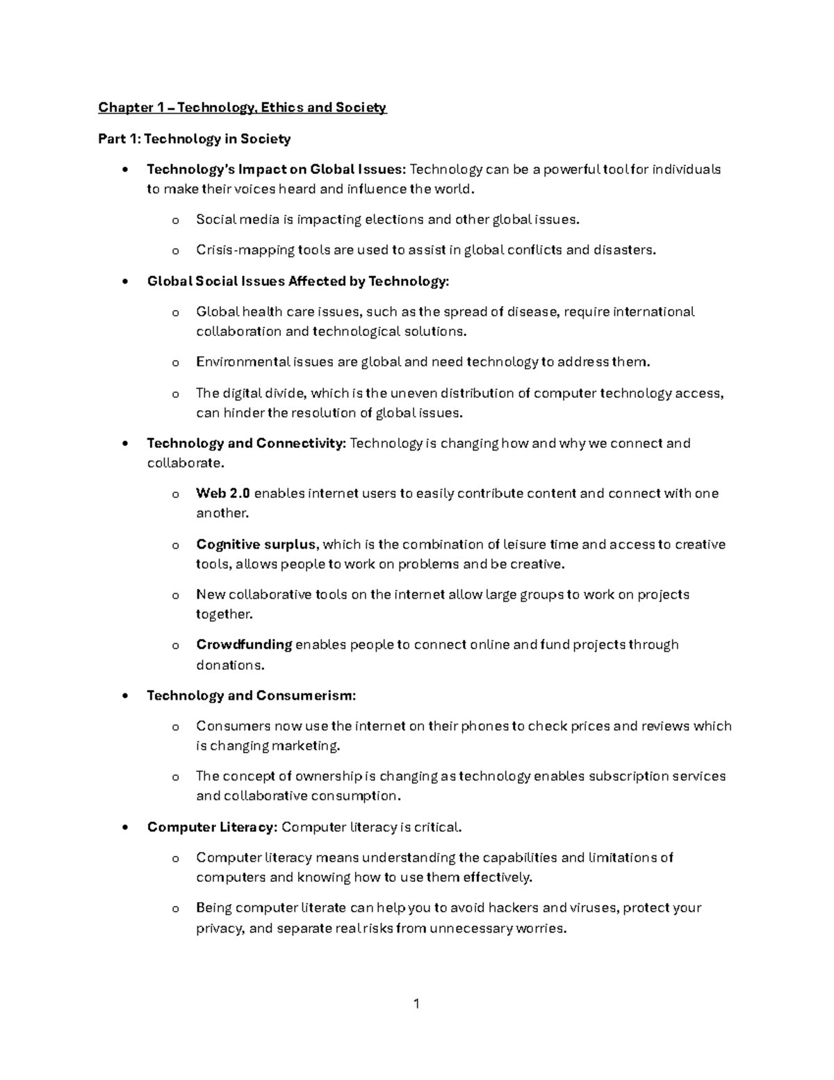 Chapter 1 - Tech, Ethics & Society: Impact on Global Issues - Studocu