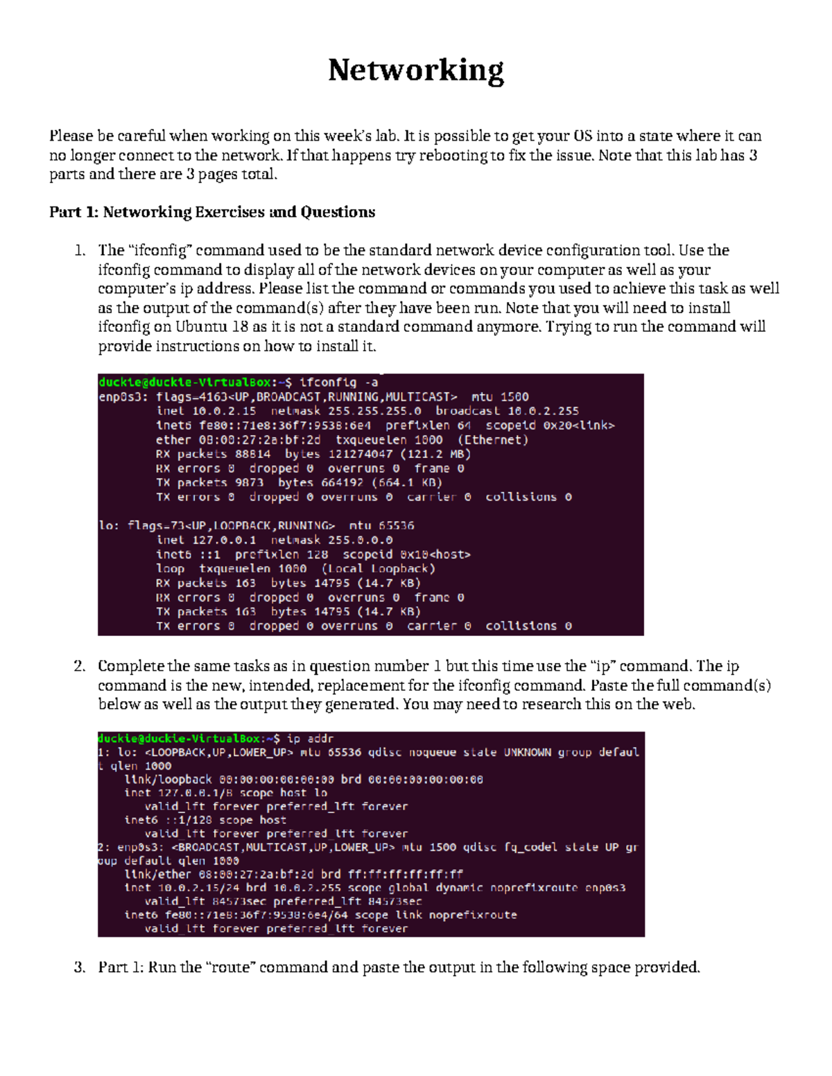 Networking Lab: Commands and Exercises for OS Configuration - Studocu