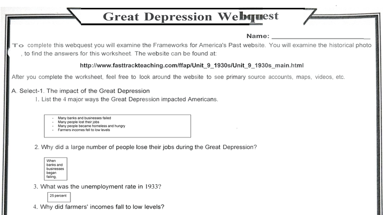 Great Depression Webquest: Exploring Causes & Impacts - Studocu