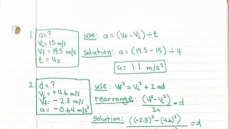 Physics 101: Kinematics Solutions and Rearrangements - Studocu