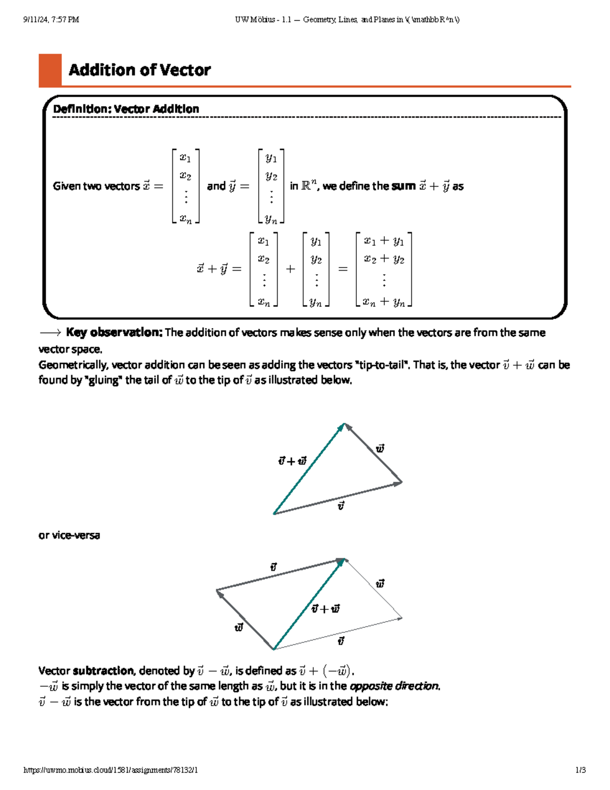 1.1 — Addition of Vector - Addition of Vector Denition: Vector Addition ...
