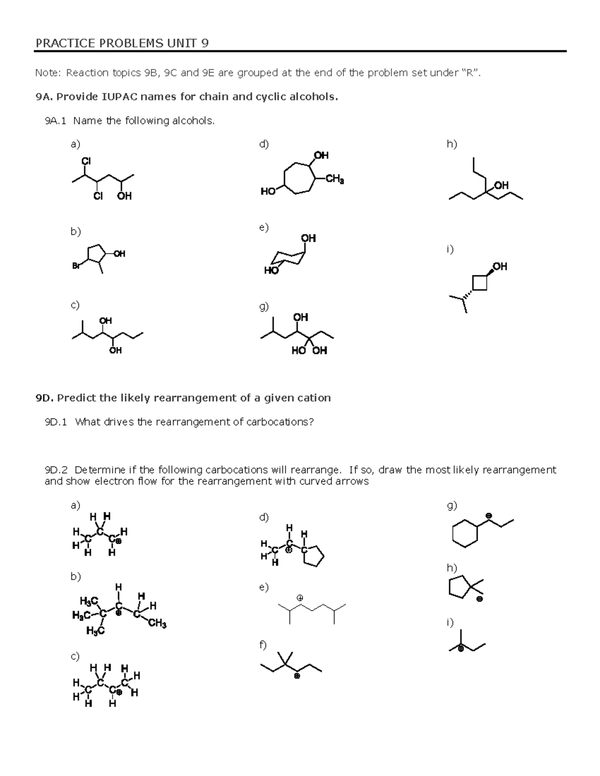 CHM241 Practice Problems: Alcohol Substitution & Elimination - Studocu