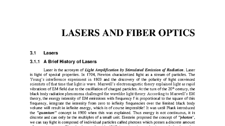 LASERS AND FIBER OPTICS: Module 5 Notes on Laser Principles - Studocu