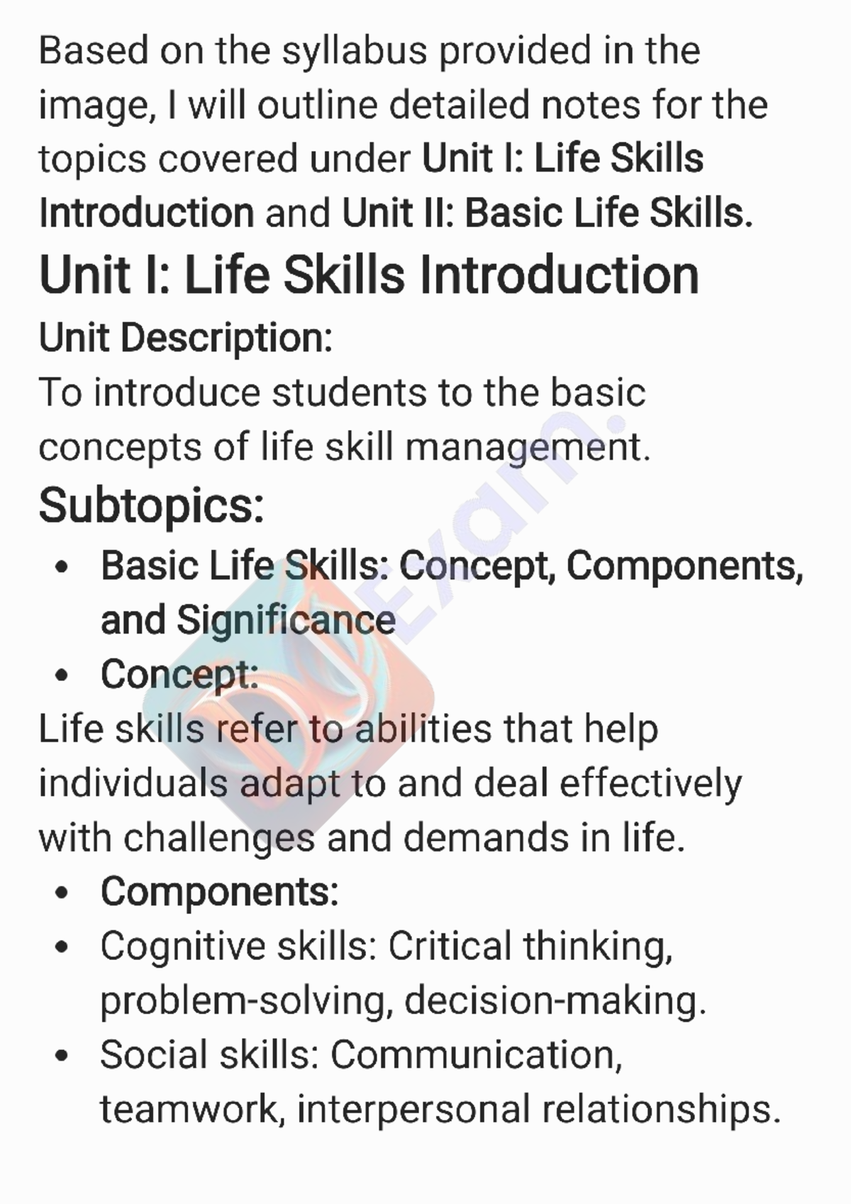 Life Skills Education Notes for Du Du Exam: Units I-IV Overview - Studocu