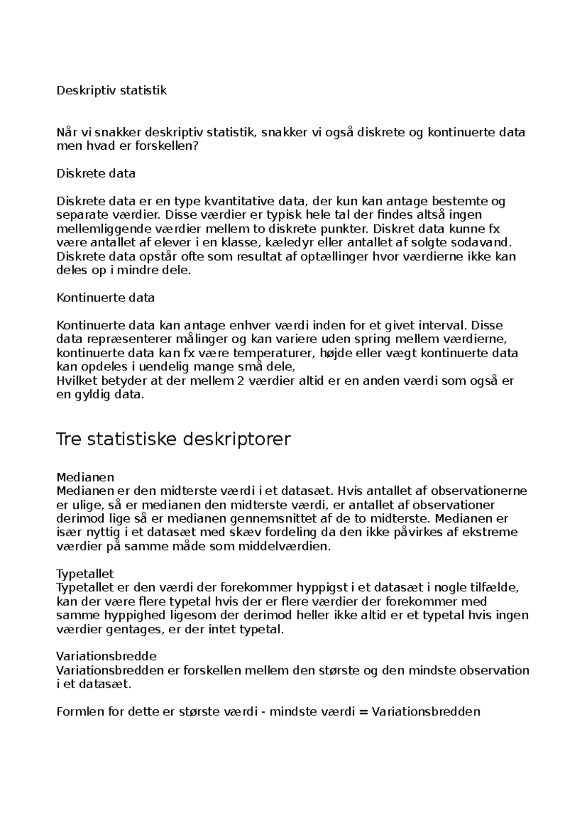 Deskriptiv Statistik: Forskelle mellem Diskrete og Kontinuerte Data ...
