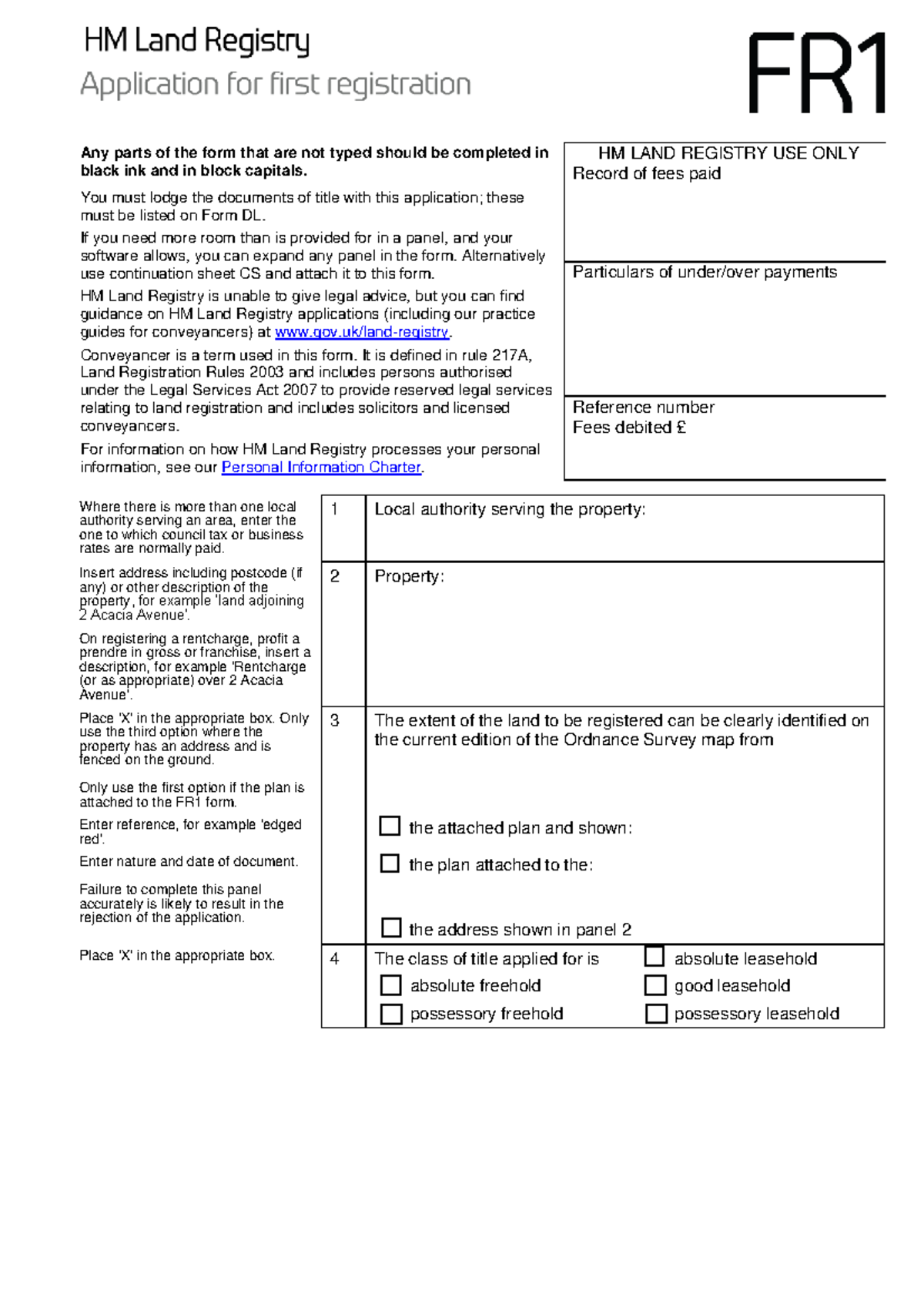 Form FR1: Guidance for First Registration Application Completion - Studocu