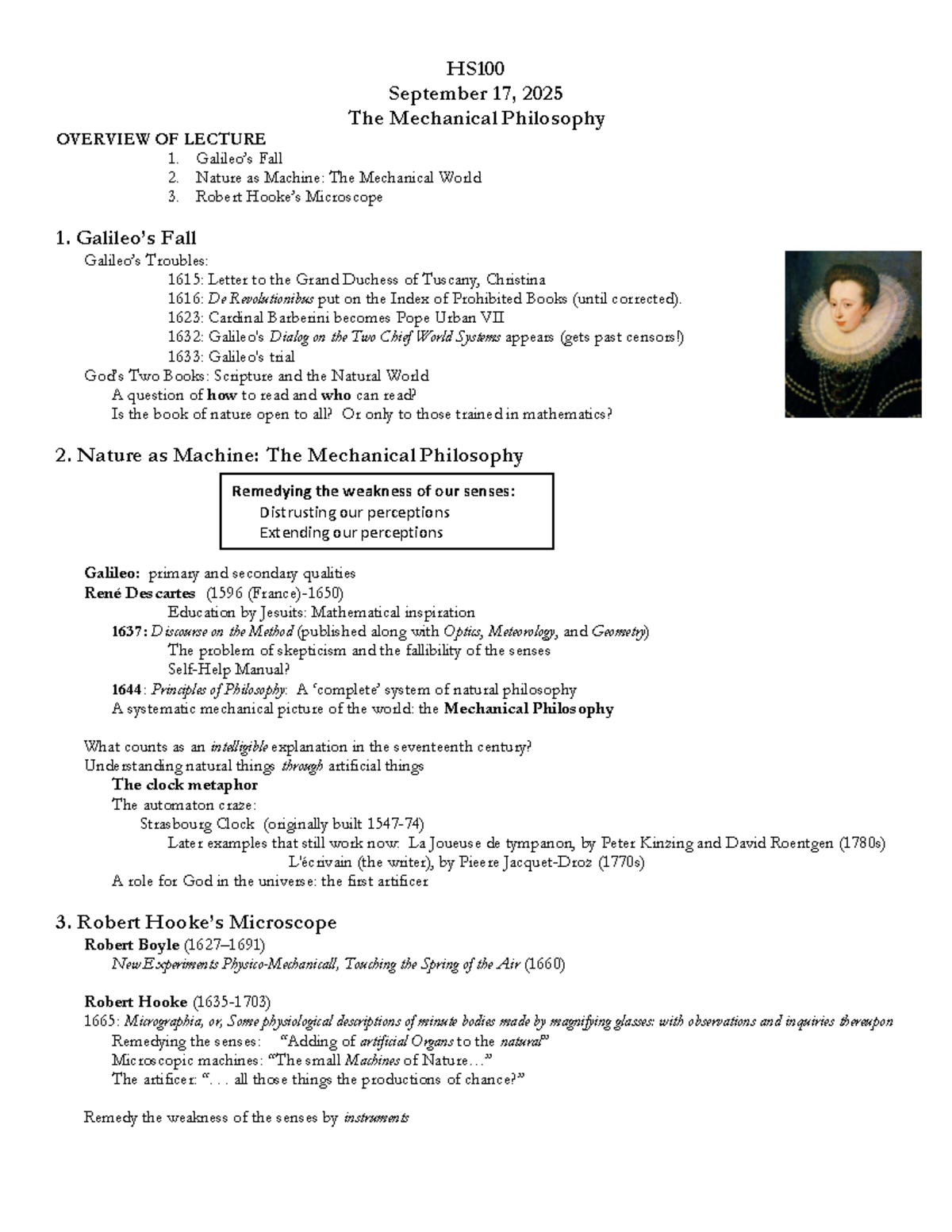 HS100 Mechanical Philosophy Lecture Overview: Galileo to Hooke - Studocu