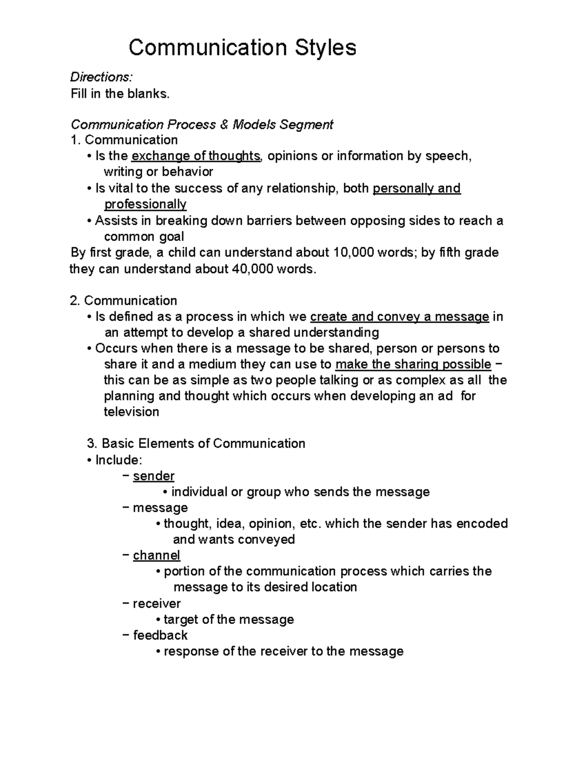 Notes to class some what - Communication Styles - Teacher Notes ...