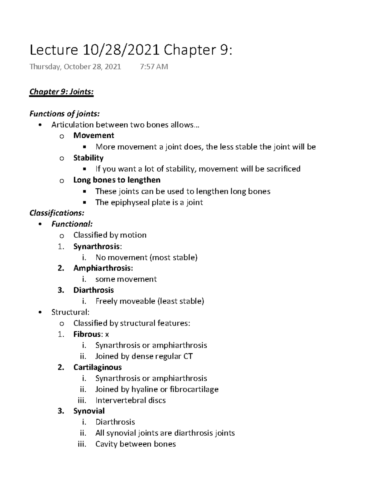 Anatomy 101 lecture joints - Chapter 9: Joints: Functions of joints ...