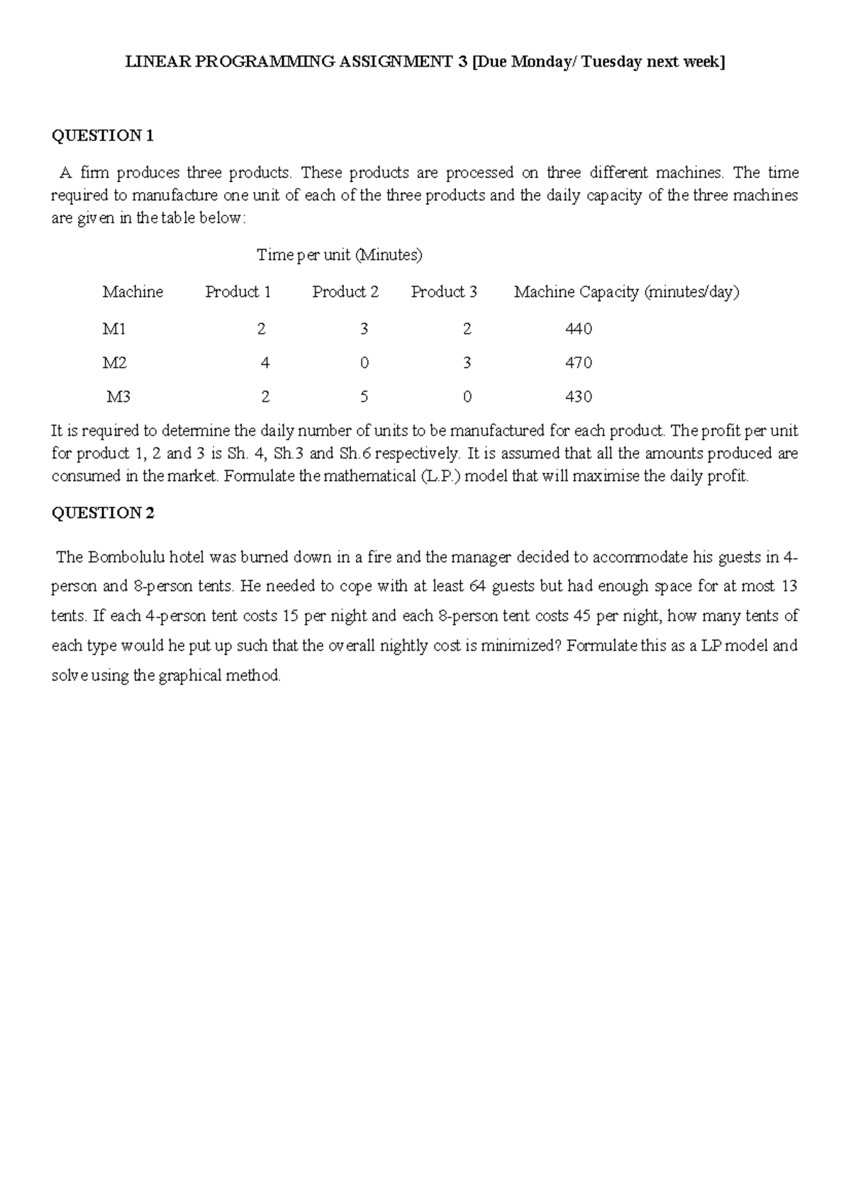 Linear Programming Assignment 3: Profit Maximization Models - Studocu