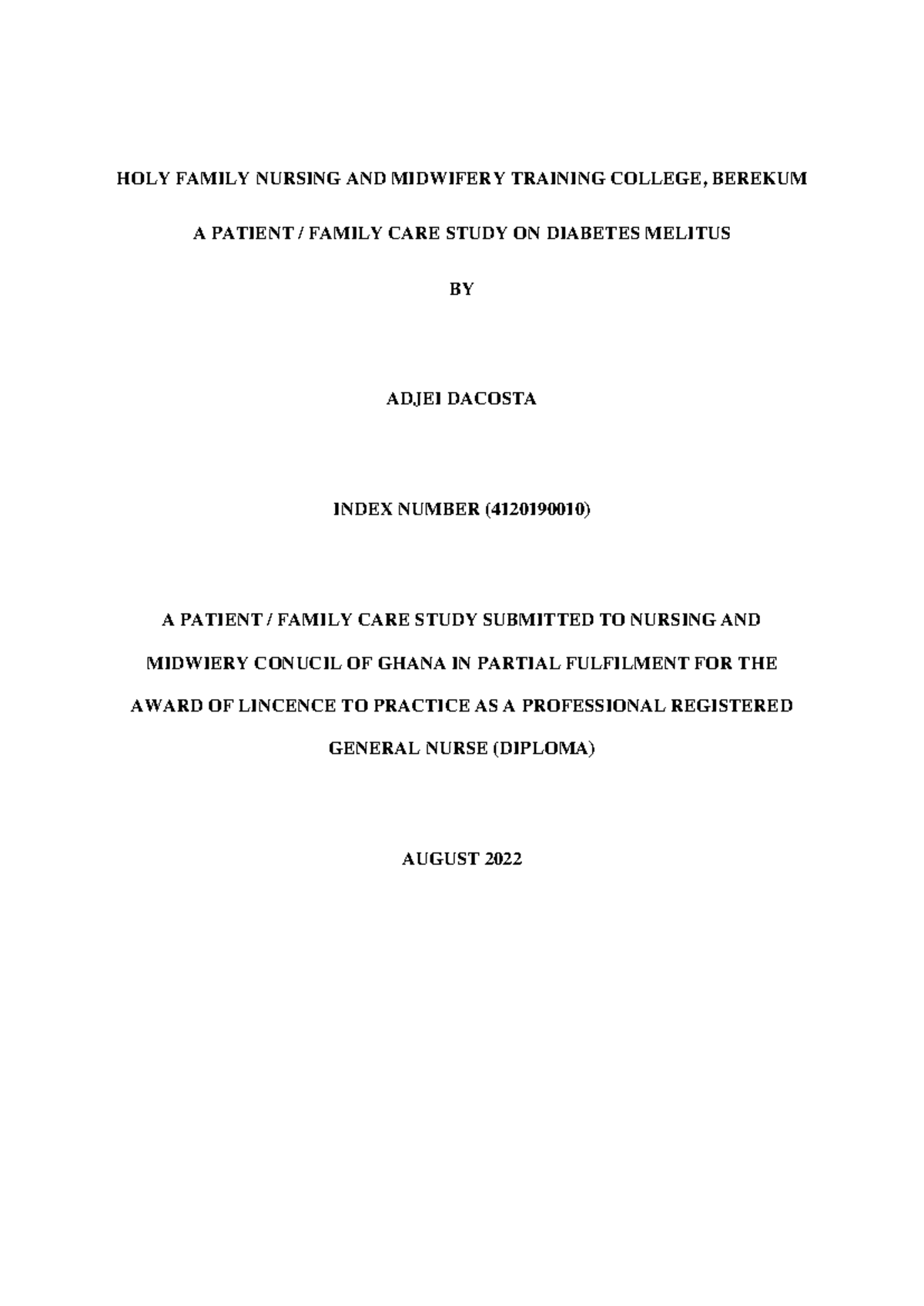 Patient Family Care Study on Diabetes Mellitus - Nursing Case Study ...