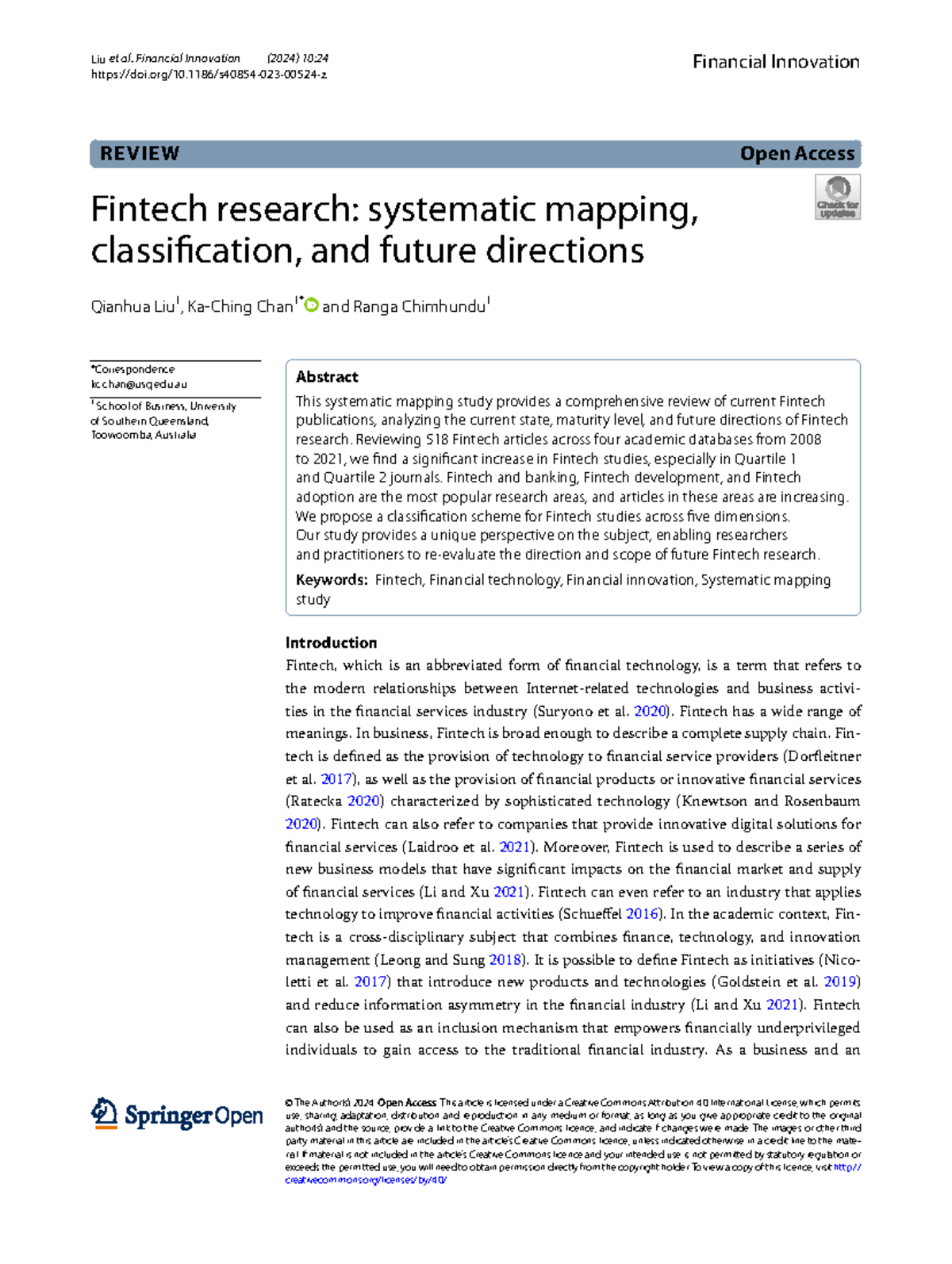 Fintech Research Review: Systematic Mapping & Future Directions (S40854 ...