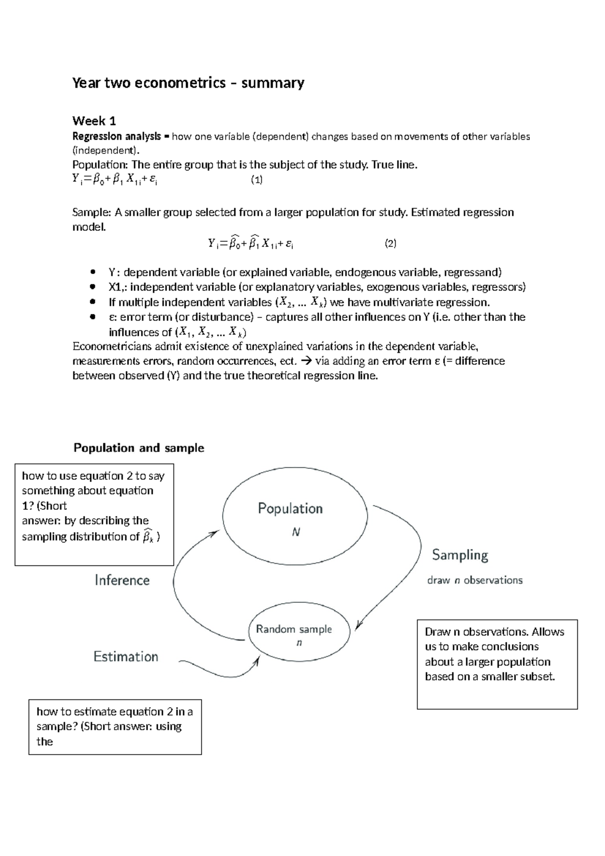 Year 2 Econometrics - Week 1 Lecture Summary & Midterm Exam Insights ...