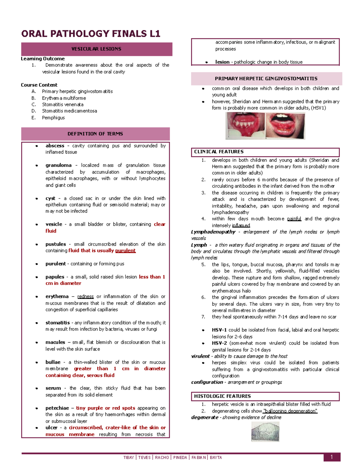 Oral Pathology L1 Finals: Vesicular Lesions Overview and Insights - Studocu