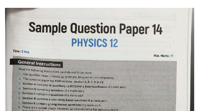 Sample Question Paper 14 PHYSICS 12 - Comprehensive Review - Studocu